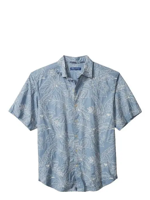 Tommy Bahama Blanca Vines Floral Embroidered Short Sleeve Cotton Button-up Shirt - Regal Blue
