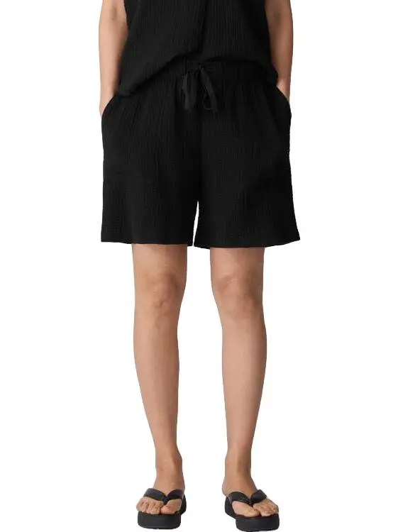 Eileen Fisher Organic Cotton Gauze Drawstring Shorts - Black