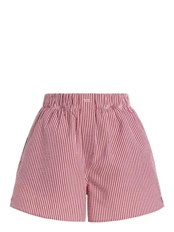 WITH NOTHING UNDERNEATH Boxer Striped Cotton-seersucker Shorts - Pink