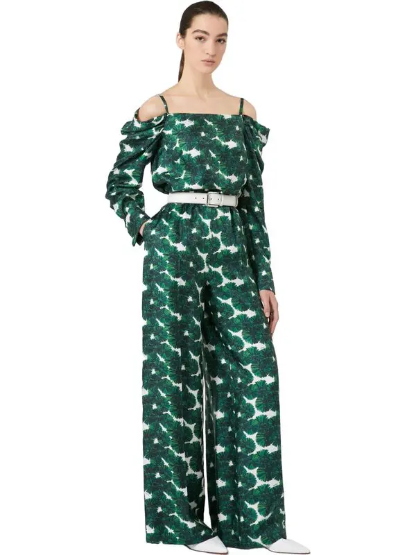 Max Mara Printed Silk Off-the-shoulder Blouse - Emerald