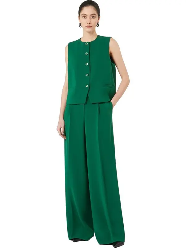 Max Mara Compact Cady Wide Leg Trousers - Emerald