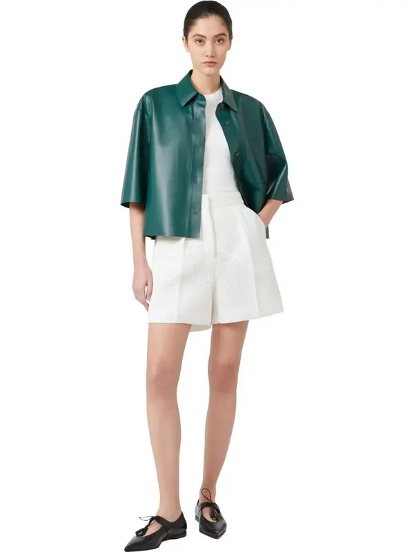 Max Mara Nappa Leather Cropped Shacket - Dark Green