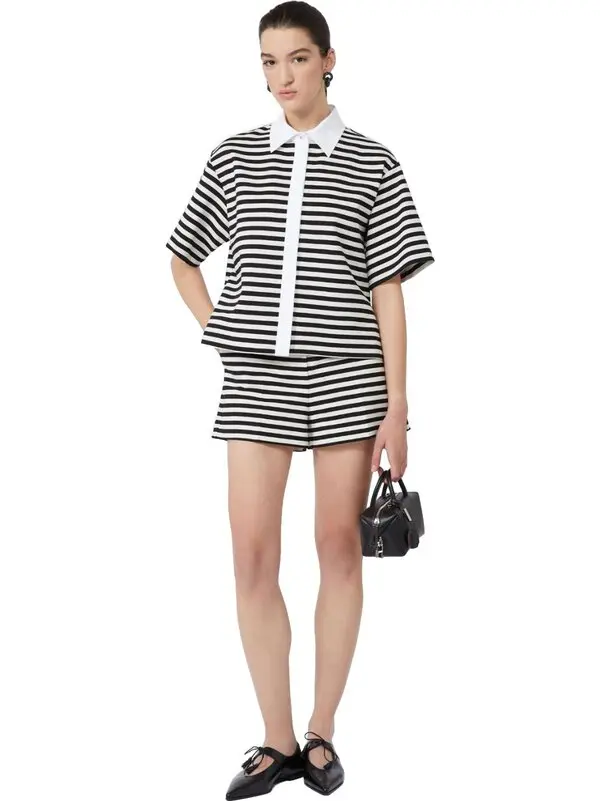 Max Mara Striped Viscose Jersey Shorts - White Black