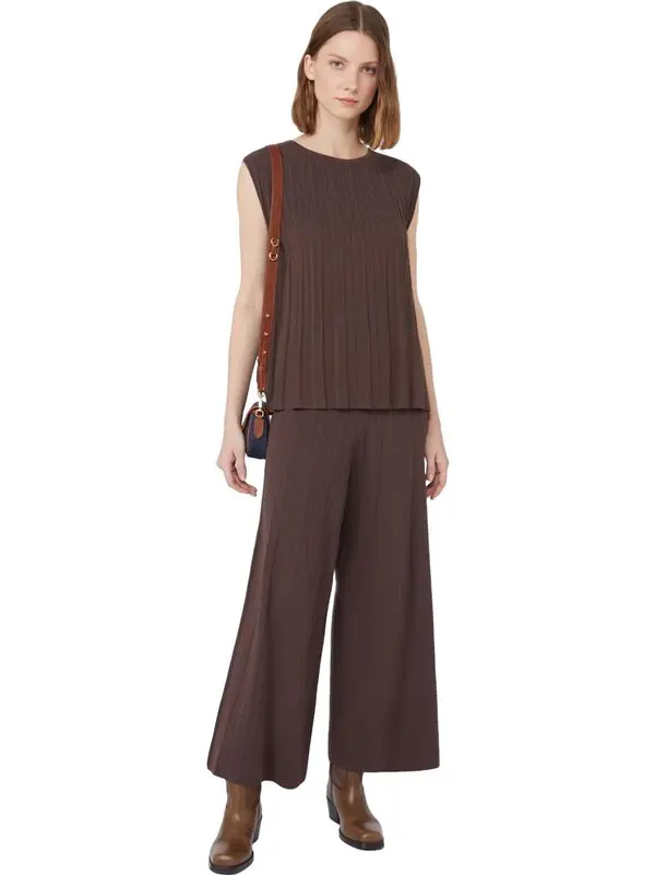 Max Mara Viscose Yarn Plissé-pleated Trousers - Chocolate
