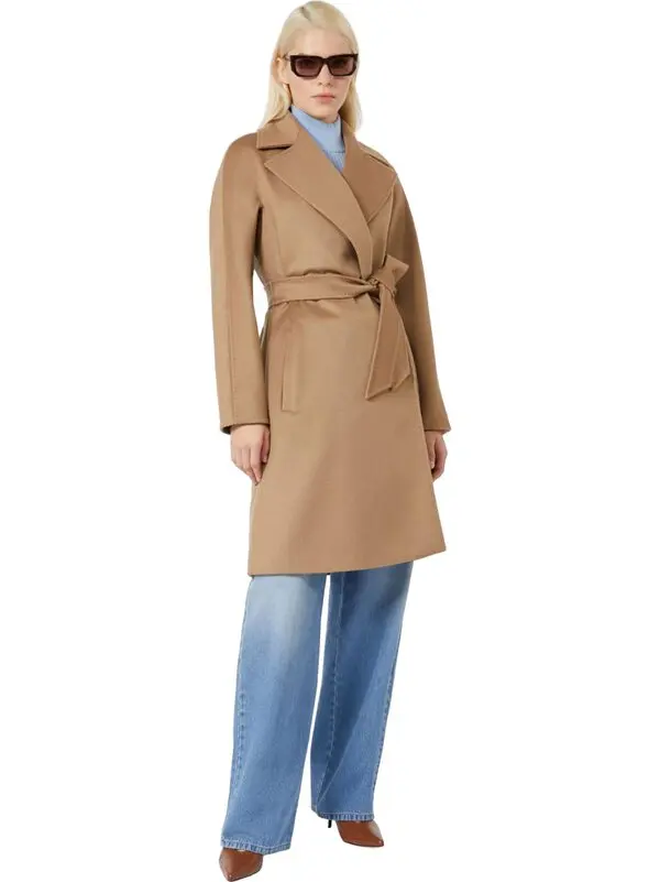 Max Mara Wool Broadcloth Midi Robe Coat - Camel