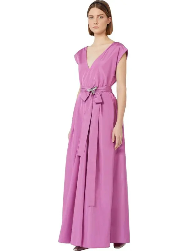 Max Mara Long Taffeta Dress With Belt - Hydrangea Pink