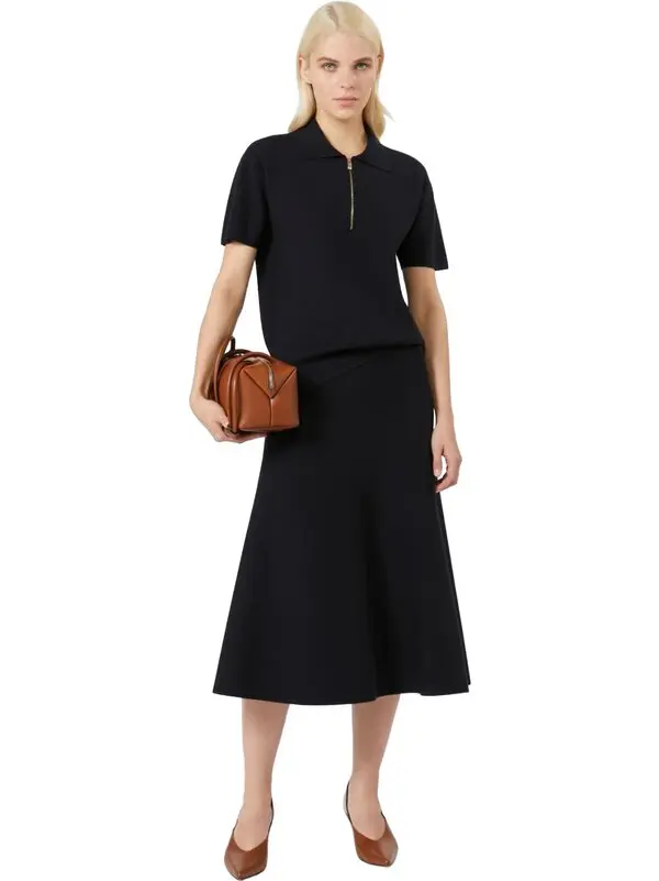 Max Mara Flared Viscose Skirt - Navy