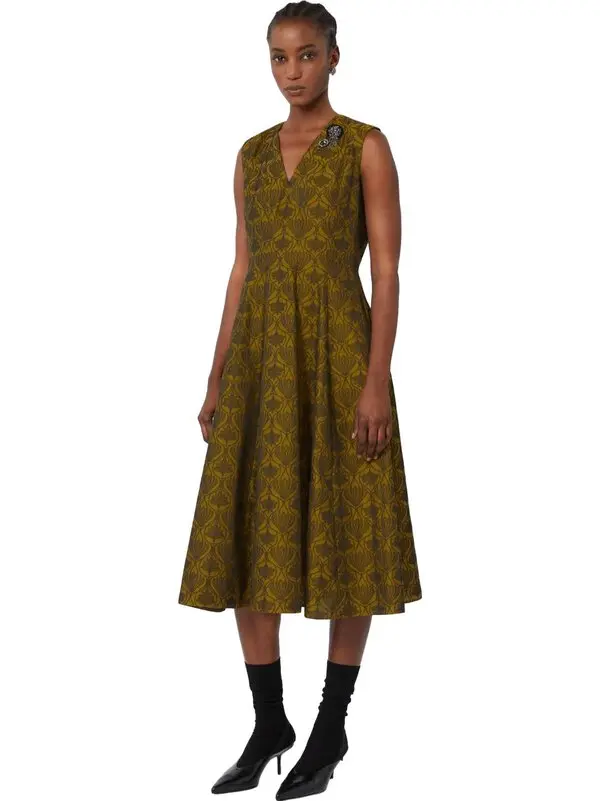 Max Mara Flared Jacquard Midi Dress - Mustard