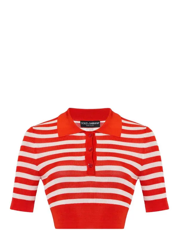 Dolce & Gabbana D Ribbed-knit Cropped Polo Shirt - Stripe