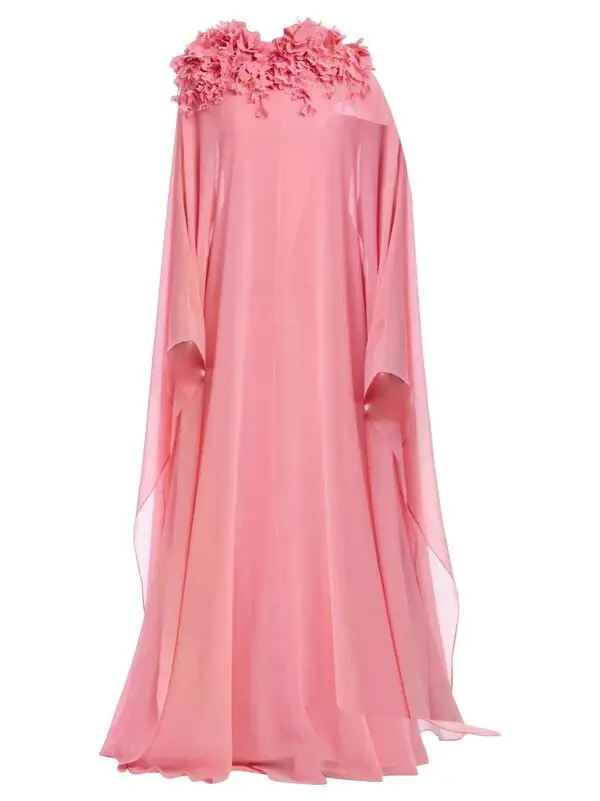 Badgley Mischka Floral-embellished Cape Dress - Pink