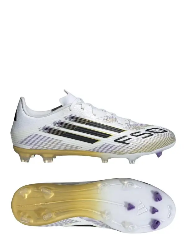 Adidas F50 League Firm/multi-ground Cleats - Cloud White / Core Black / Gold Metallic