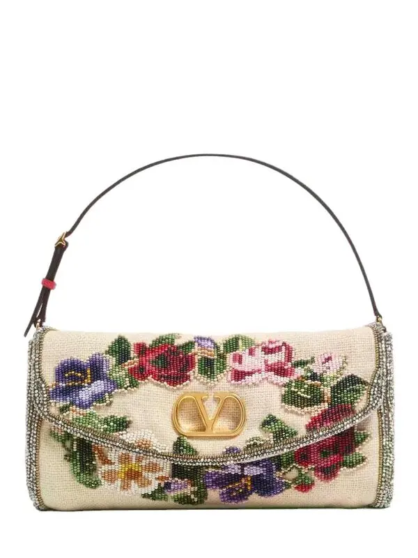 Valentino Garavani Devain Embroidered Shoulder Bag - Neutrals