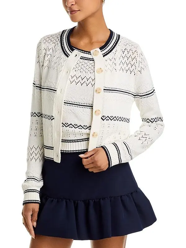 Aqua Crochet Pointelle Cardigan - White/black