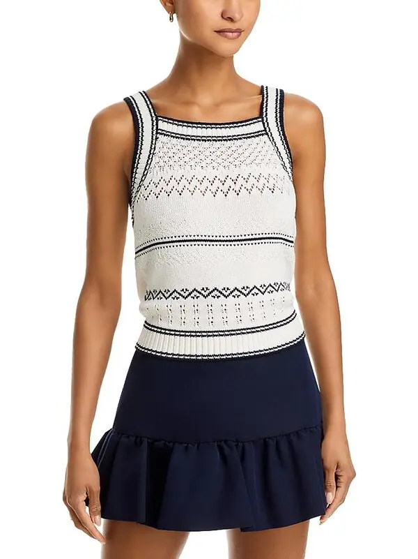 Aqua Pointelle Crochet Tank Top - White/black