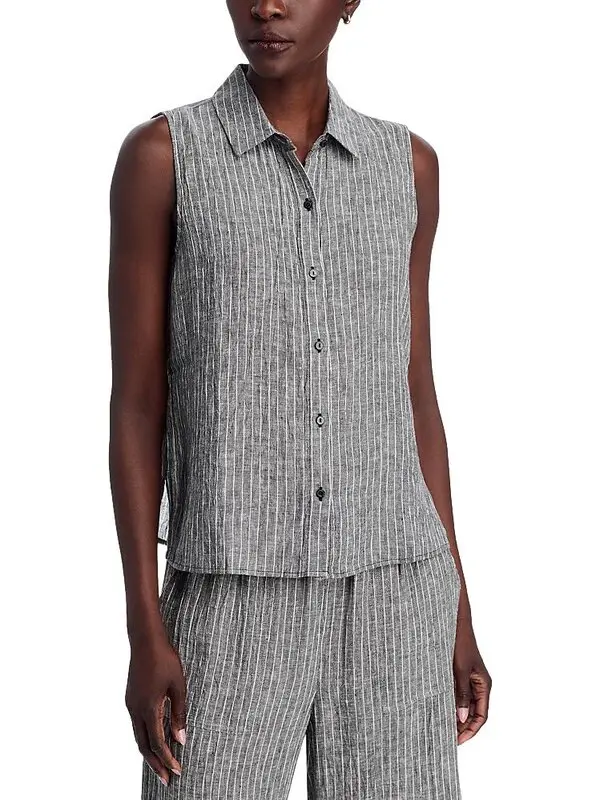 Eileen Fisher Linen Striped Sleeveless Shirt - Black White