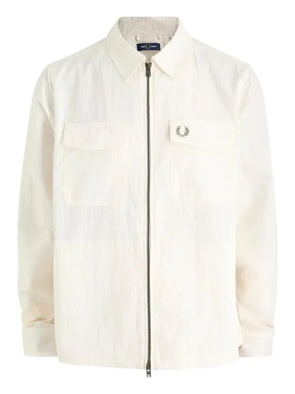Fred Perry Logo-embroidered Crinkled Shell Overshirt - Cream