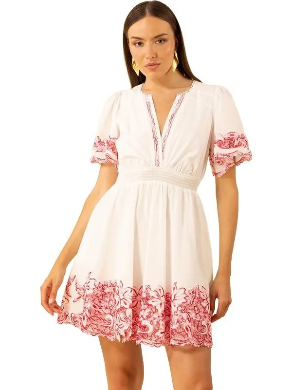 Hale Bob Alena Embroidered Voile Dress - Pink