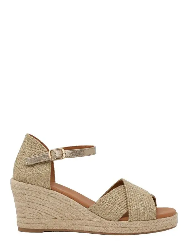 MENINA STEP Jimena Mid Double Band Linen Wedges - Gold