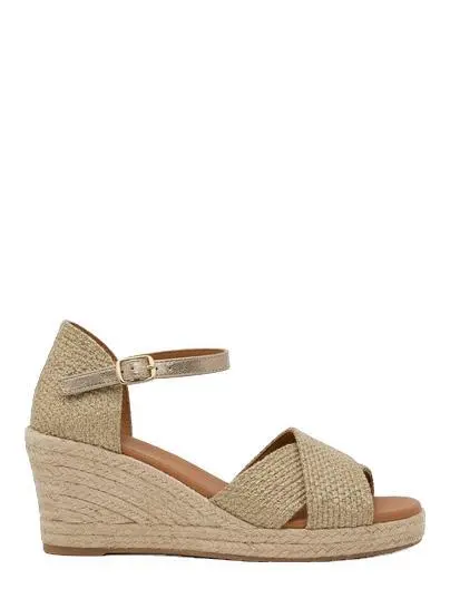 MENINA STEP Jimena Mid Double Band Woven Wedges - Gold