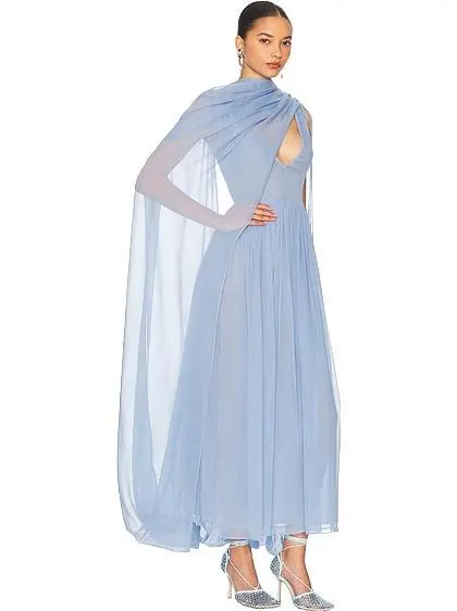 HELSA The Sabine Dress In Silk Chiffon - Hydrangea Blue