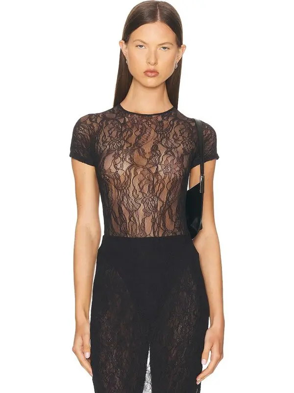 Wardrobe.NYC Lace Cap Sleeve Bodysuit - Black