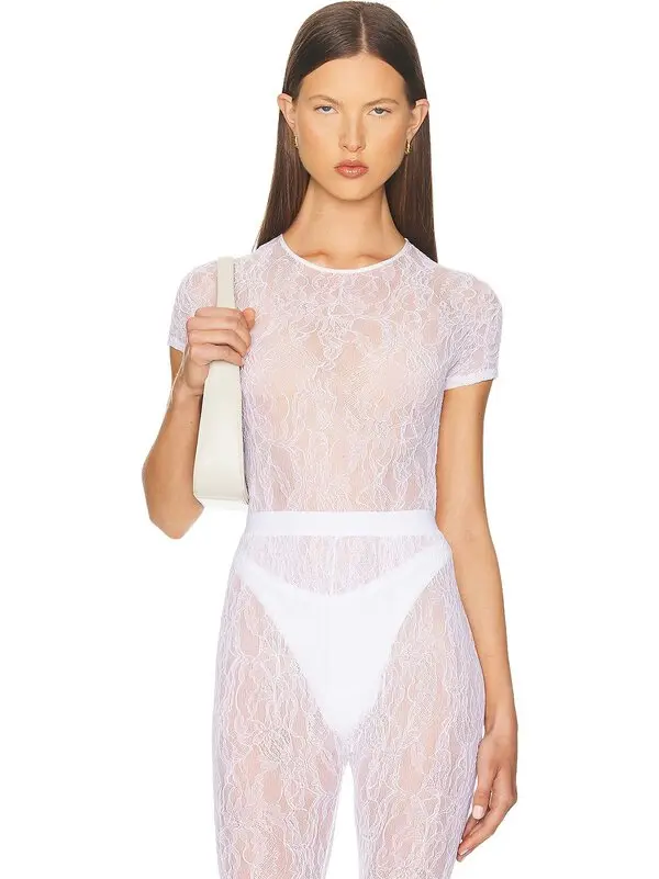 Wardrobe.NYC Lace Cap Sleeve Bodysuit - White