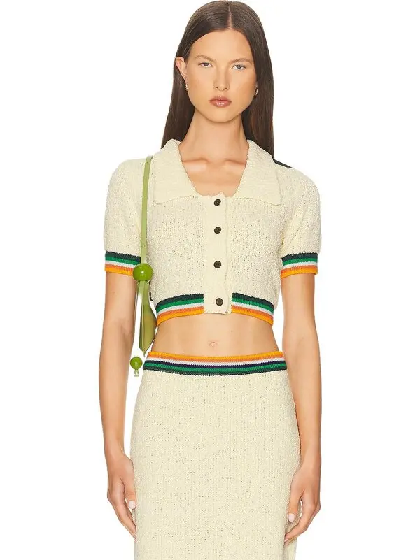 Christopher John Rogers Cropped Polo Top - Buttermilk
