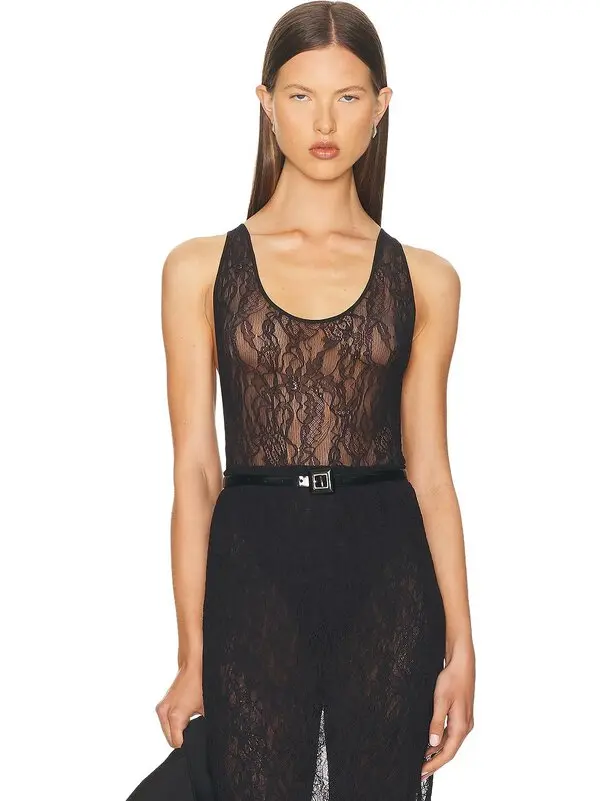 Wardrobe.NYC Lace Tank Bodysuit - Black