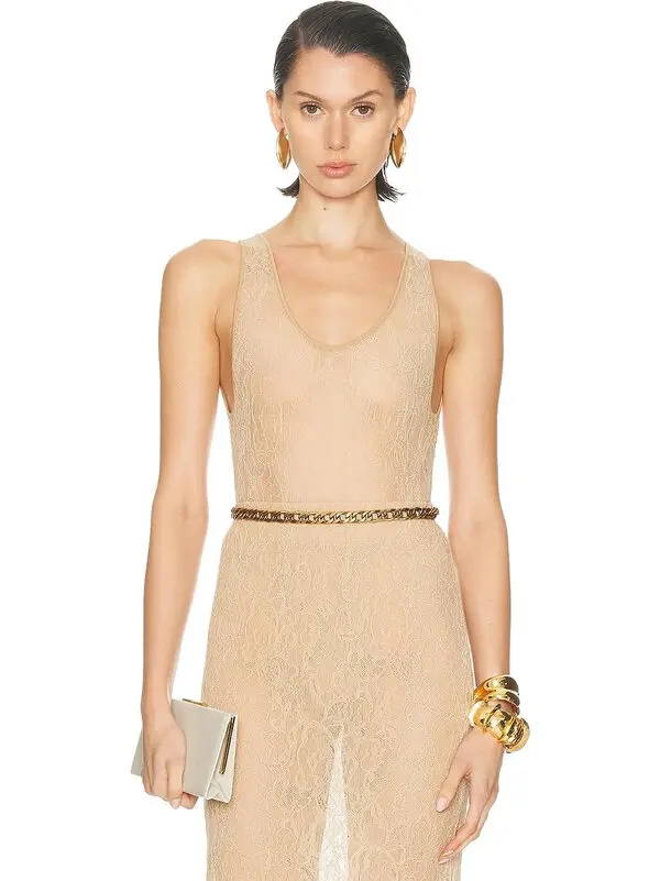 Wardrobe.NYC Lace Tank Bodysuit - Khaki