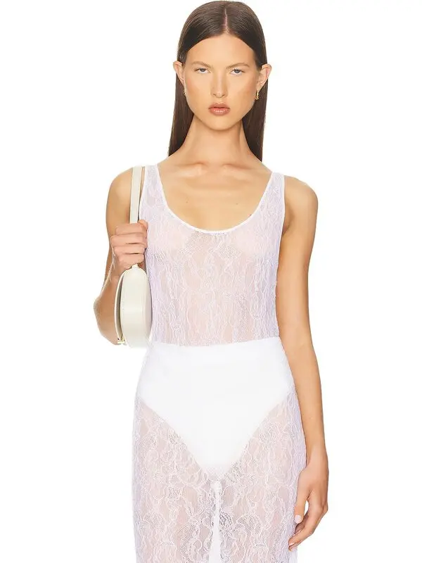 Wardrobe.NYC Lace Tank Bodysuit - White