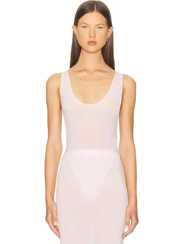 Wardrobe.NYC Sheer Tank Bodysuit - Blush