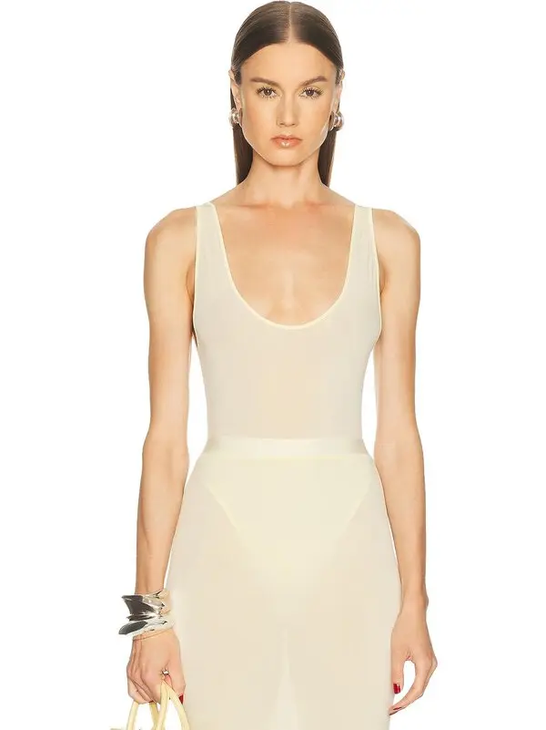 Wardrobe.NYC Sheer Tank Bodysuit - Butter