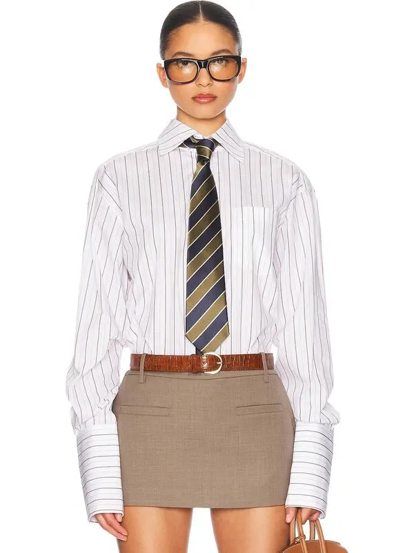HELSA Classic Fit Stripe Poplin Shirt - White & Brown Stripe