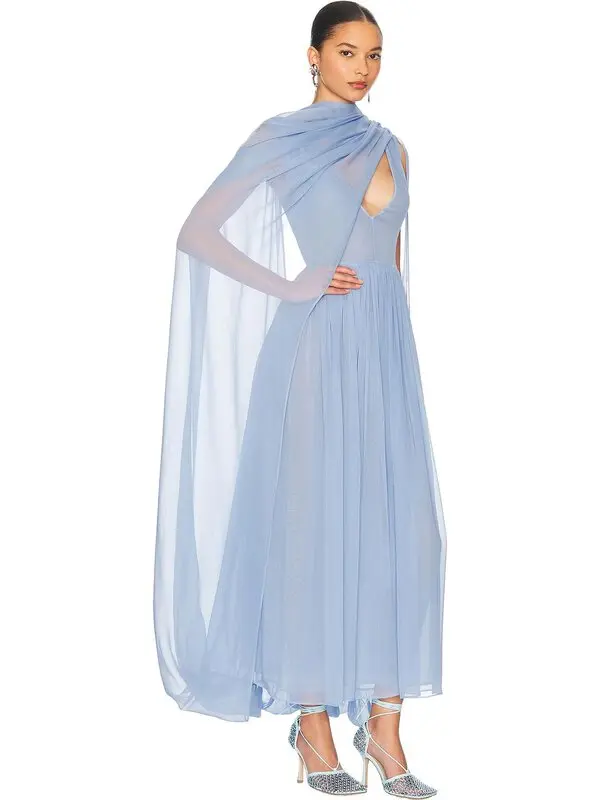 HELSA The Sabine Silk Chiffon Dress - Hydrangea Blue