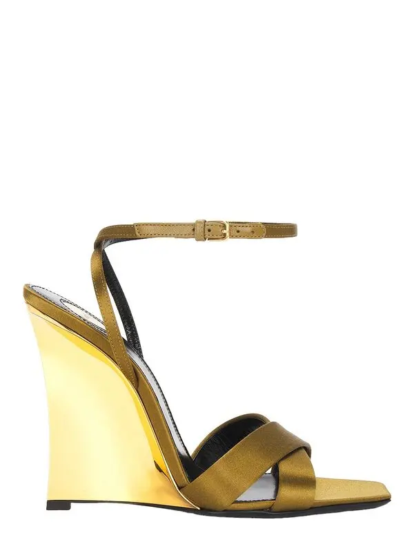 Saint Laurent Lydia Wedge Sandal - Cuba Gold