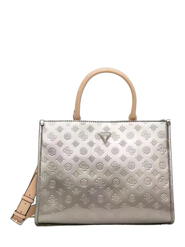 Guess Logo-debossed Structured Handbag - Grey