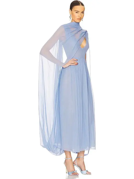 HELSA The Sabine Silk Chiffon Dress - Blue