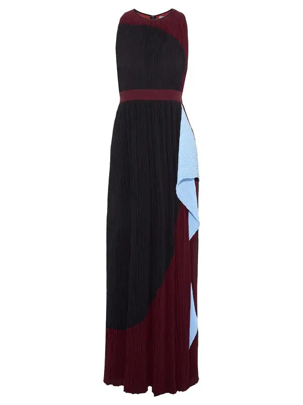ROKSANDA Draped Colorblock Plissé Gown - Black