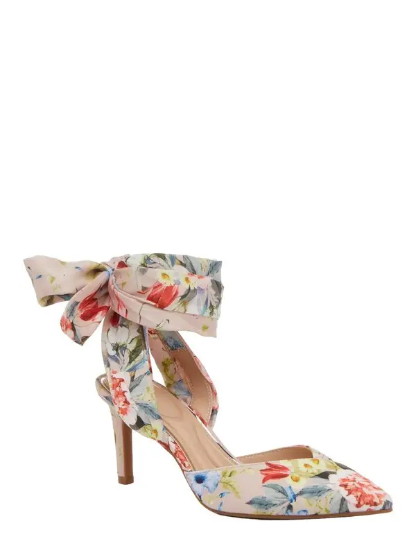 KELLY & KATIE Pumps With Bow Detailing - Beige/multicolor Floral Print