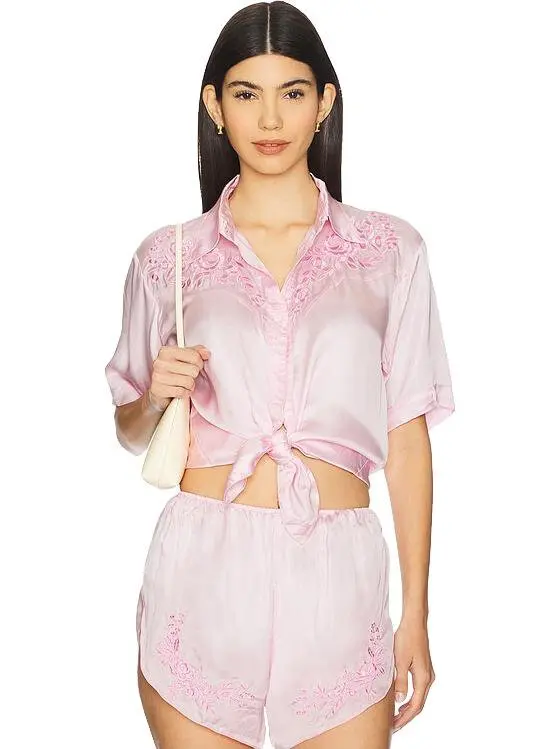 SWF Embroidered Short Sleeve Shirt - Rose Quartz