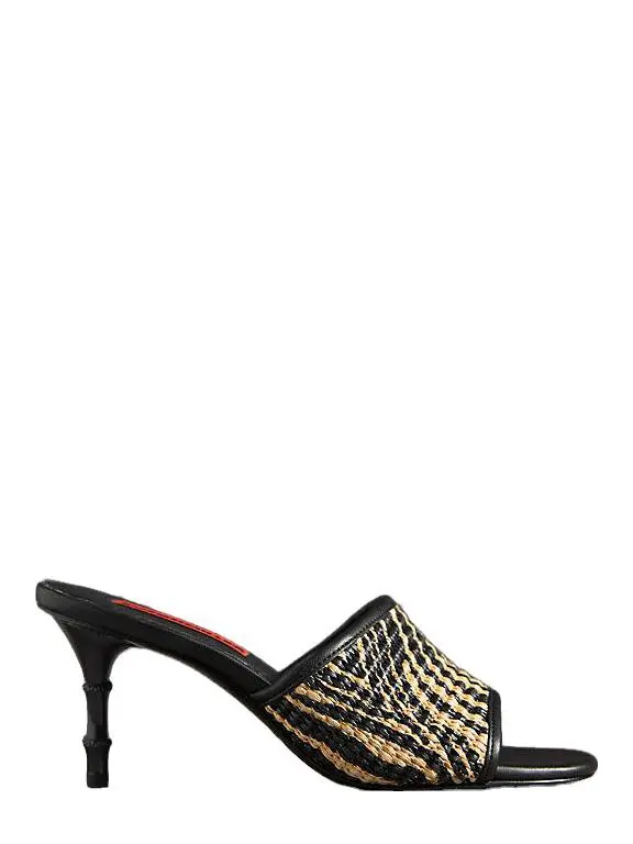 SIMONMILLER Playa Bamboo Mule Heels - Black/natural Zebra