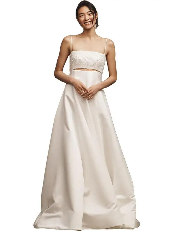 Costarellos Cornilia Strapless Beaded Cut-out Gown - Ivory