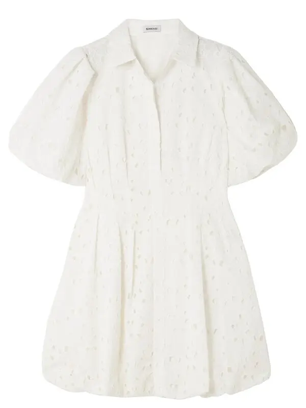 Simkhai Cleo Broderie Anglaise Cotton Mini Shirt Dress - White