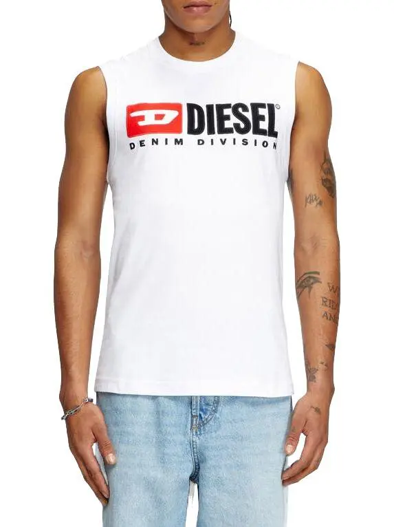 DIESEL® T-isco-div Logo Appliqué Muscle Tee - White