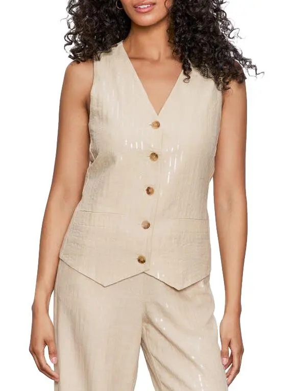 Sanctuary Sequin Accent Button-up Vest - Sand Sequin