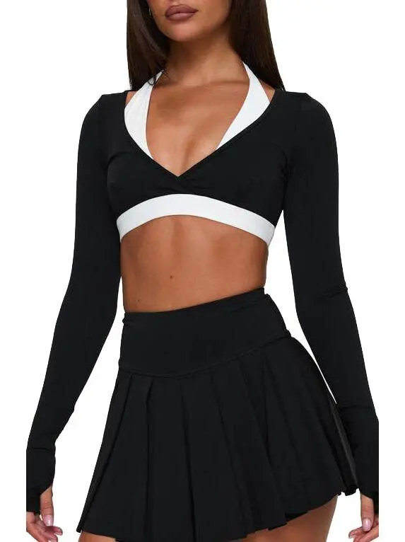 Princess Polly Vitality Layered Long Sleeve Crop Top - Black