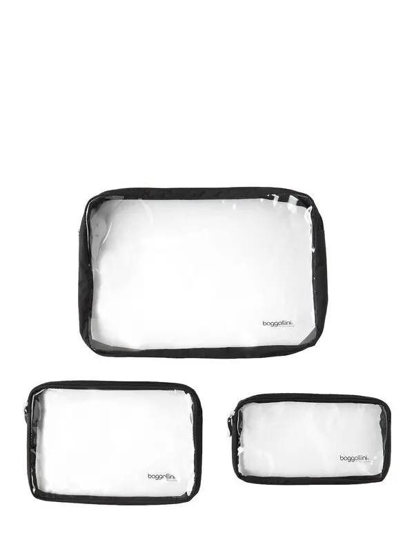 BAGGALLINI Clear Travel Pouch 3-piece Set - Black
