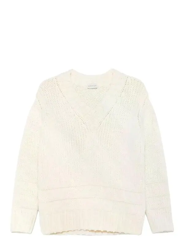 Moncler V-neck Cable Knit Sweater - Neutrals