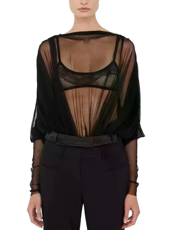 Christopher Esber Sheer Draped Bodysuit - Black