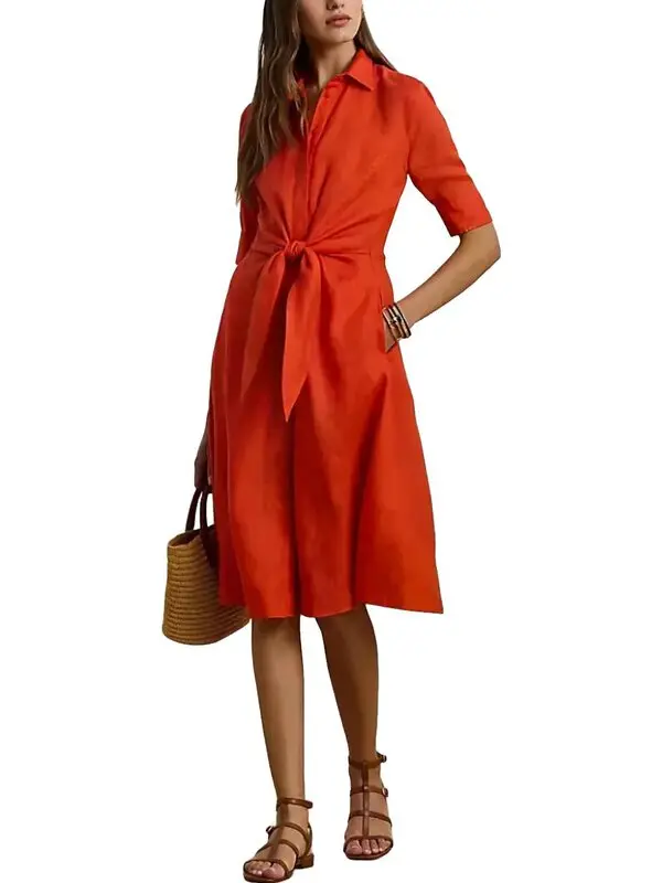Ralph Lauren Button-down Belted Midi Dress - Orange